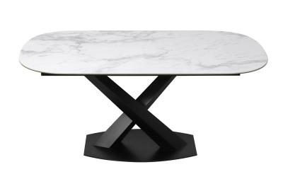 China 1700*900mm Ceramic Finished Dining Table With Fixed Type Black Metal  Base for sale
