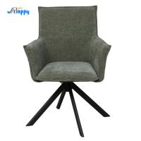 China Genuine Leather Mid Century Swivel Dining Arm Chair With Metal Base Dc-7532 for sale