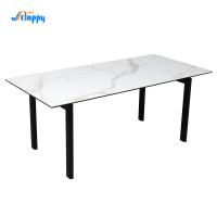 China Customizable 850mm Width Ceramic Grey Dining Table Metal Base DT-996 for sale