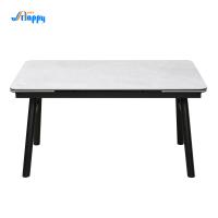 China Modern 850mm Width White Glass Extendable Table With Iron Base DT-1027 for sale