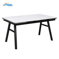 China Modern 850mm Width White Glass Extendable Table With Iron Base DT-1027 for sale