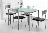 China 1100mm Length Customizable Glass Top Dining Table With Iron Legs DT-914F for sale