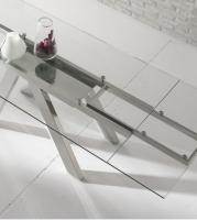 China 900mm Width Extensible Tempered Glass Dining Table DT-31097 With Stainless Steel Leg for sale