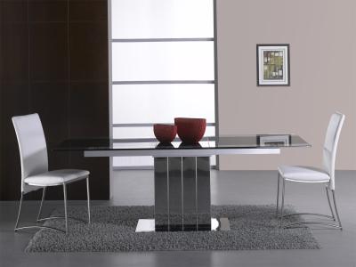 China Automatic 200cm Glass Top Extendable Dining Table DT-809T With Stainless Steel Base for sale