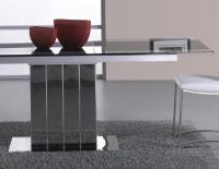 China Automatic 200cm Glass Top Extendable Dining Table DT-809T With Stainless Steel Base for sale