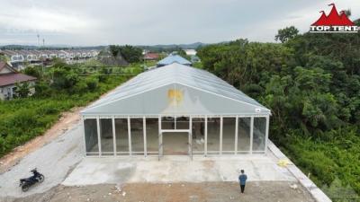 China 15x35m Premium White Marquee Tent PVC A Frame Party Tent With Stage And Linings for sale
