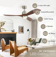 China LED Ceiling Fan Metal Body Solid Wood Blades OEM Color Dimmable LED Lighting Ceiling Fan for sale