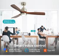 China LED Ceiling Fan Metal Body Solid Wood Blades OEM Color Dimmable LED Lighting Ceiling Fan for sale