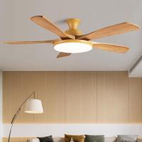 China 52 Inch 3 Leaf Solid Wood Blade Ceiling Fan Decorative Modern Luxury Custom LED Ceiling Fan With Lights for sale