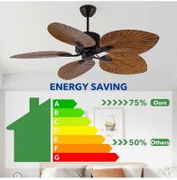 China Household 52 Inch Palm Leaf ABS 5 Blades DC Motor Modern Home Decor Mute Bldc Remote Control Ceiling Fan for sale
