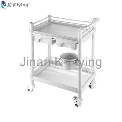 China Double Drawers ABS Plastic Movable Nursing Treatment Medical Trolley Cart for sale