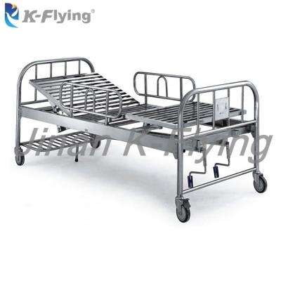 China Stainless Steel Foldable 2 Cranks Hospital Manual Patient Bed for sale