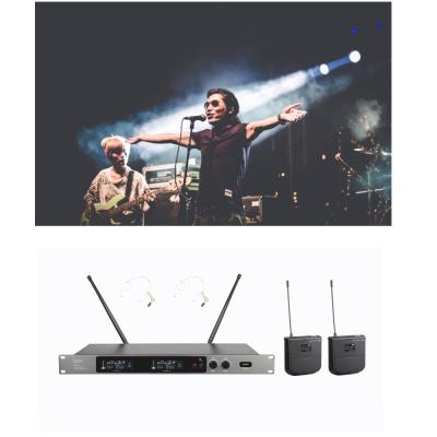 China UHF Dual-Channel Lavalier Wireless Microphone System with LCD Screen for sale