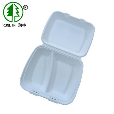 China 9inch X 7inch Bagasse Clamshell Box 2 Compartments Eco Friendly Clamshell Packaging for sale