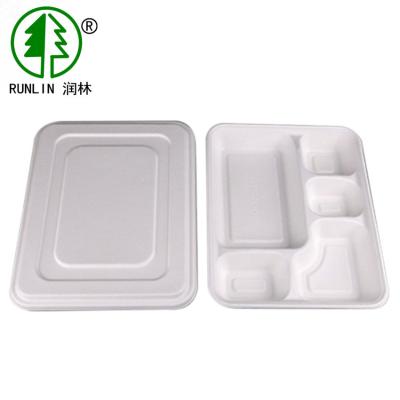China 5 Compartments Biodegradable Food Trays Eco Disposable Tableware Bagasse Food Container for sale