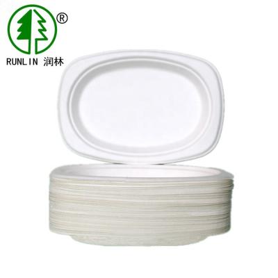 China Compostable Bagasse Fiber environmental protection unbleached oval dish for sale