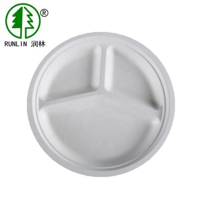 China Biodegradable disposable sugarcane fiber 3 compartments divided food tray for sale