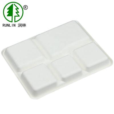 China Biodegradable Sugarcane Tableware 5 Compartments  Food Packaging Tray for sale