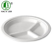 China Biodegradable Sugarcane Bagasse White color 3 Compartments Round Plates for sale