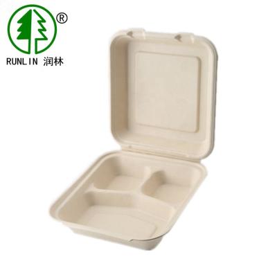 China 6in Natural Color Biodegradable Eco Friendly Disposable Lunch Boxes Food Containers 3 Compartments for sale