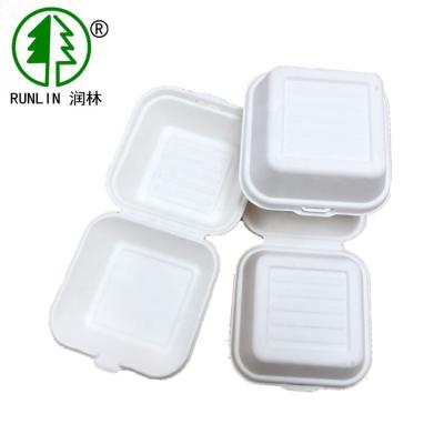 China Disposable biodegradable bagasse takeaway hamburger box template for sale