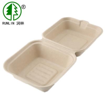 China Coastal Disposable Bagasse Clamshell Box Compostable Burger Box Renewable Bagasse Fibre for sale