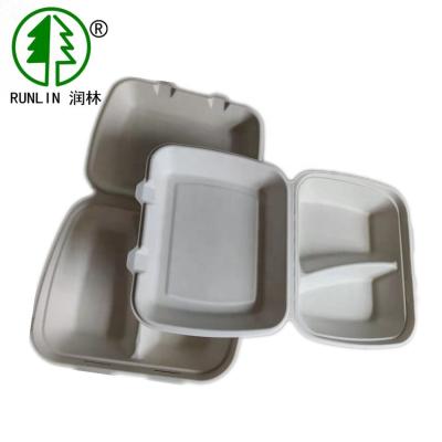 China 9in X 7in Biodegradable Takeaway Boxes Bagasse Pulp 2 Split Clamshell Box for sale
