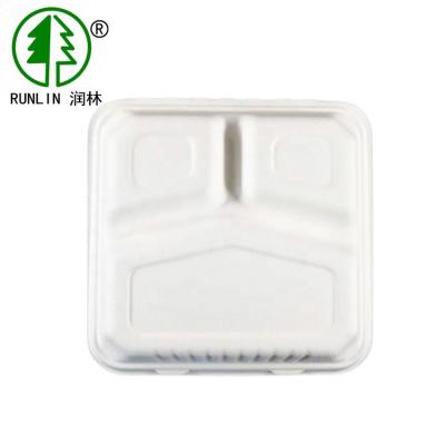 China Pulp Sugarcane Disposable Biodegradable Lunch Trays 3 Compartments Eco Friendly Microwave Containers for sale