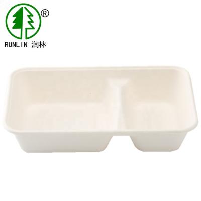China Square Biodegradable Food Trays 2 Compartment Disposable Take Out Containers Eco Friendly for sale