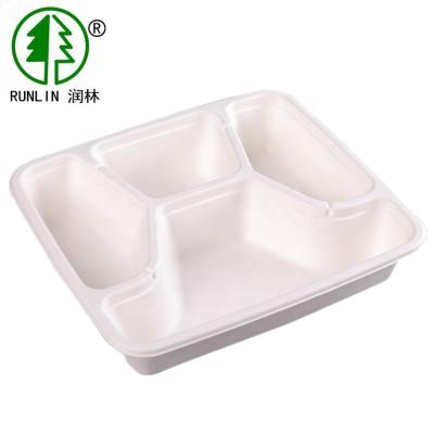 China Recyclable Akeaway Bagasse Pulp Eco Friendly 5 Compartment Serving Lunch Trays for sale