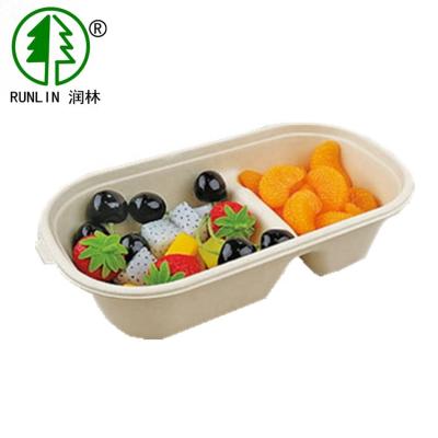 China Compostable Bagasse Biodegradable Food Trays 2 Compartments Fruit Salad Tray for sale