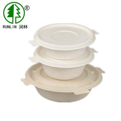 China Paper Soup FDA Plant Fiber Biodegradable Sugarcane Bagasse Bowls With Lids Microwaveable for sale