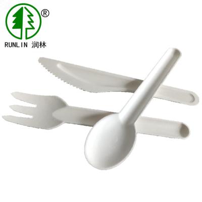 China Zero Waste Compostable Bagasse Cutlery 158MM Biodegradable Spoons And Forks Knife for sale