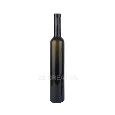 China Bar Top Slender Glass Ice Wine Bottle  500ml Antique Green Flint 540g 1422C for sale