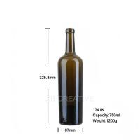 China Luxury Cork Closure Empty Wine Glass Bottle 750ml Icon Wine 1200g 1741K-1 for sale