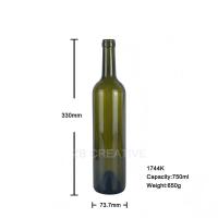 China 750ml Antique Green Bordeaux Bottles Cork Finish 650g Heavyweight for Premium Winery (1744K) for sale