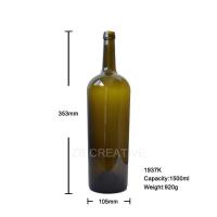 China 1500ml Tapered Magnum Green Bordeaux Wine Bottles Cork Closure Grand Reserve 920g 1937K-2A for sale