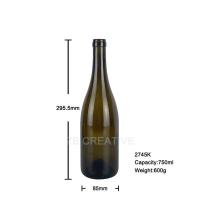 China Prestige Glass Burgundy Wine Bottle Cork Closure 750ml Reserve Wine 600g 2745K for sale