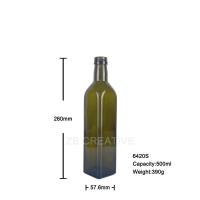 China Antique Green Flint Marasca Glass Square Bottle 500ml Screw Cap Olive Oil 390g 6420S for sale