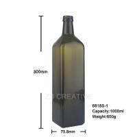 China Square Marasca Glass Bottle 1000ml Antique Green Flint Olive Oil Container 650g 6818S-1 for sale