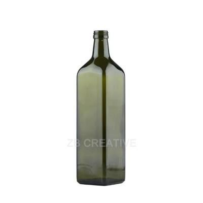 China Square Marasca Glass Bottle For Olive Oil 1000ml Antique Green Flint  650g 6818S-1 for sale