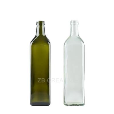 China 1000ml Marasca Glass Bottle Square Olive Oil Bottle with 650g Heavy-Duty Body and DIN 31.5mm Screw Finish for sale