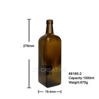 China 1000ml Marasca Oil Bottle Square Glass Screw Cap Olive Oil Packaging 675g 6818S-2 for sale