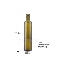China Antique Green Flint Round Dorica Bottle 500ml Screw Cap Empty Olive Oil 380g 7420S for sale