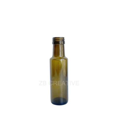 China 125ml Antique Green Flint Mini Dorica Round Glass Bottle Screw Top For Olive Oil 170g 7651S for sale