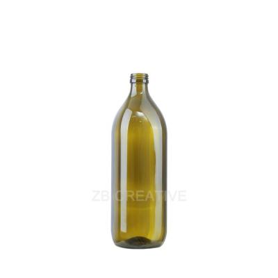 China 1000ml Antique Green Round Dorica Glass Bottles Screw Top For Olive Oil 542g 7842SA for sale
