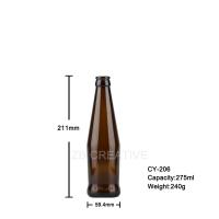 China RTD Beverage Beer Bottles 275ml Amber Crown Cap Glass Container 240g CY-206 for sale