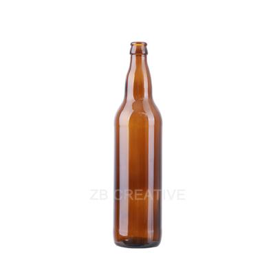 China 650ml Amber Beer Bottle Flint Glass Lager Bottle Crown Top For Craft Brew 495g CY-601 for sale