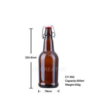 China Large Amber Flint Beer Glass Bottle 500ml Swing Cap Craft Brewing Container 430g CY-502 for sale