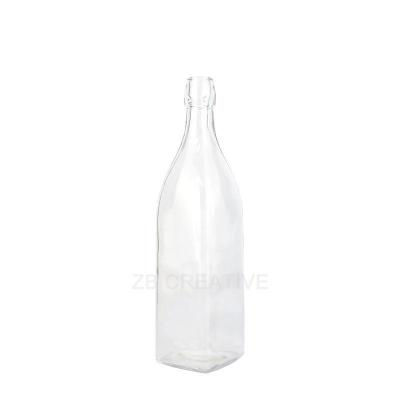 China 1000ml Flint Square Glass Water Bottle Swing Top For Juice 650g CY-805 for sale